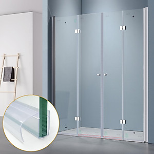 Bathroom Shower Glass Door Bottom Seal Strip, 2PCS 36 Inch Long Clear PVC Seal Strips for 3/8"(10mm) Thick Framless Glass Door Panel