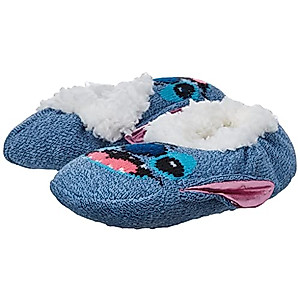 Disney womens Disney Lilo & Stitch Teddy faux fur Slipper Sock, Blue Light, Fits Sock Size 9-11 Fits Shoe Size 4-10.5 US