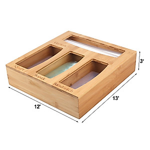 Premium Quality Solid Bamboo One Piece Ziplock Bags Organizer, Food Storage Bag Dispenser for Kitchen Drawer, Bamboo Plastic Bag Organizer, Home Organization for Gallon Quart Snack Sandwich Bags