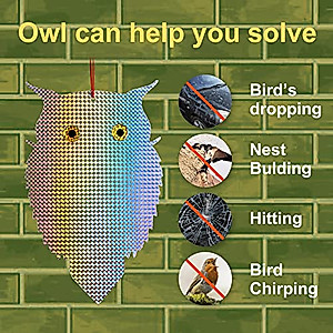 OFFO Owl Decoy to Scare Birds Away (No Bells) Bird Deterrent Device for Woodpecker Pigeon 2 Pcs Plastic Hanging Outdoors Reflective Keep Birds Away Home and Garden
