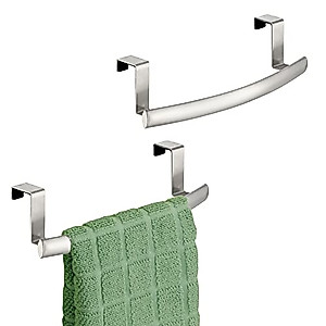 mDesign Steel Over Door Curved Towel Bar Storage, Hanger for Cabinet or Cupboard, Holder Rack for Kitchen, Bathroom - Holds Hand/Dish Towels, Washcloths - Spira Collection - 2 Pack - Brushed Chrome