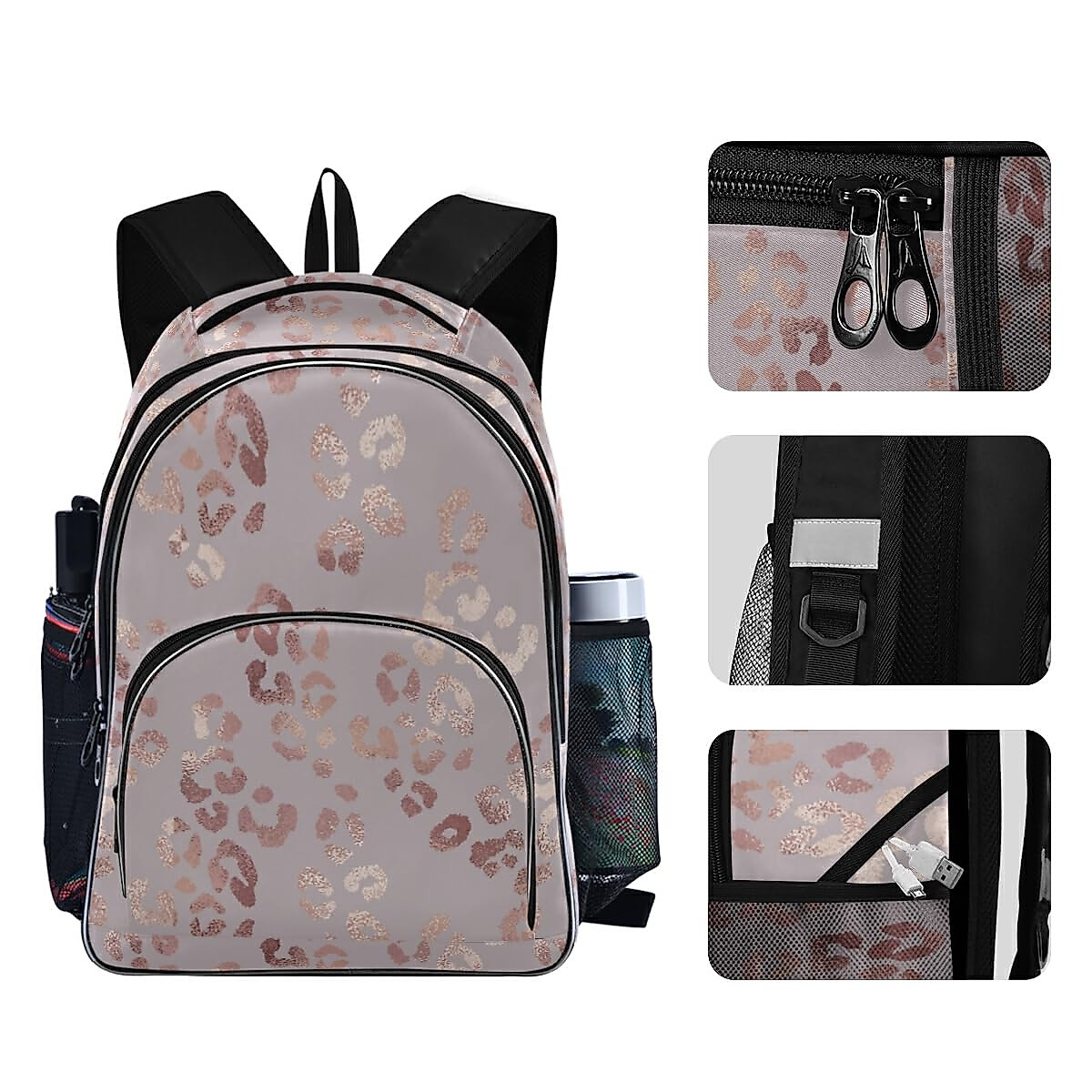 OREZI Fashion Backpack for Women Girl Rose Gold Leopard Schoolbag Backpack Bookbags Travel Bag Casual Daypack Rucksack for Student Teenagers kid's