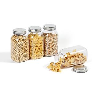 Party Club of America 6 Pack 32OZ Sliver Plastic Jars With Screw On Lids，Plastic Mason Jars Food Storage Container For Storing Dry Food, Candy, Cream,Peanut, Butter
