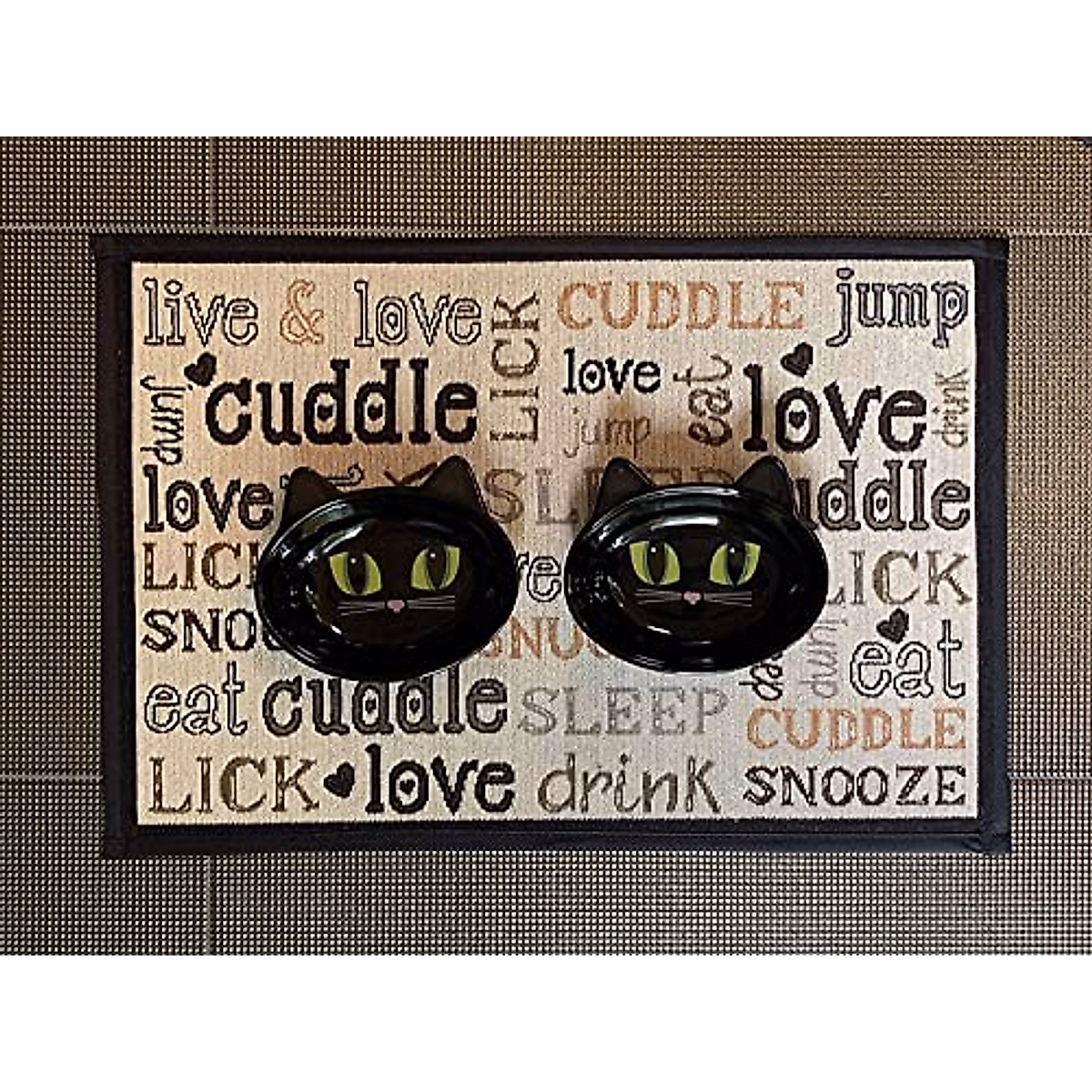 PetRageous 10011 Oval Frisky Kitty Stoneware Cat Bowl 5.5-Inch Wide and 1.5-Inch Tall Saucer with 5.3-Ounce Capacity and Dishwasher Safe is Great for Cats, Black