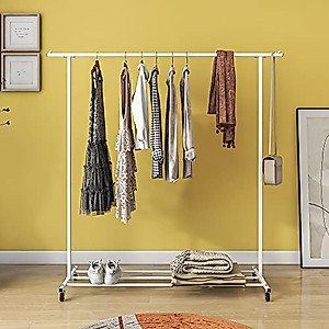 ZGEHCO Clothes Rack with Wheels and Storage,Free Standing Clothing Rack for Hanging Clothes with Shelves,Portable Rolling Metal Garment Rack Organizer,Drying Rack Clothing,Coat Hanger White