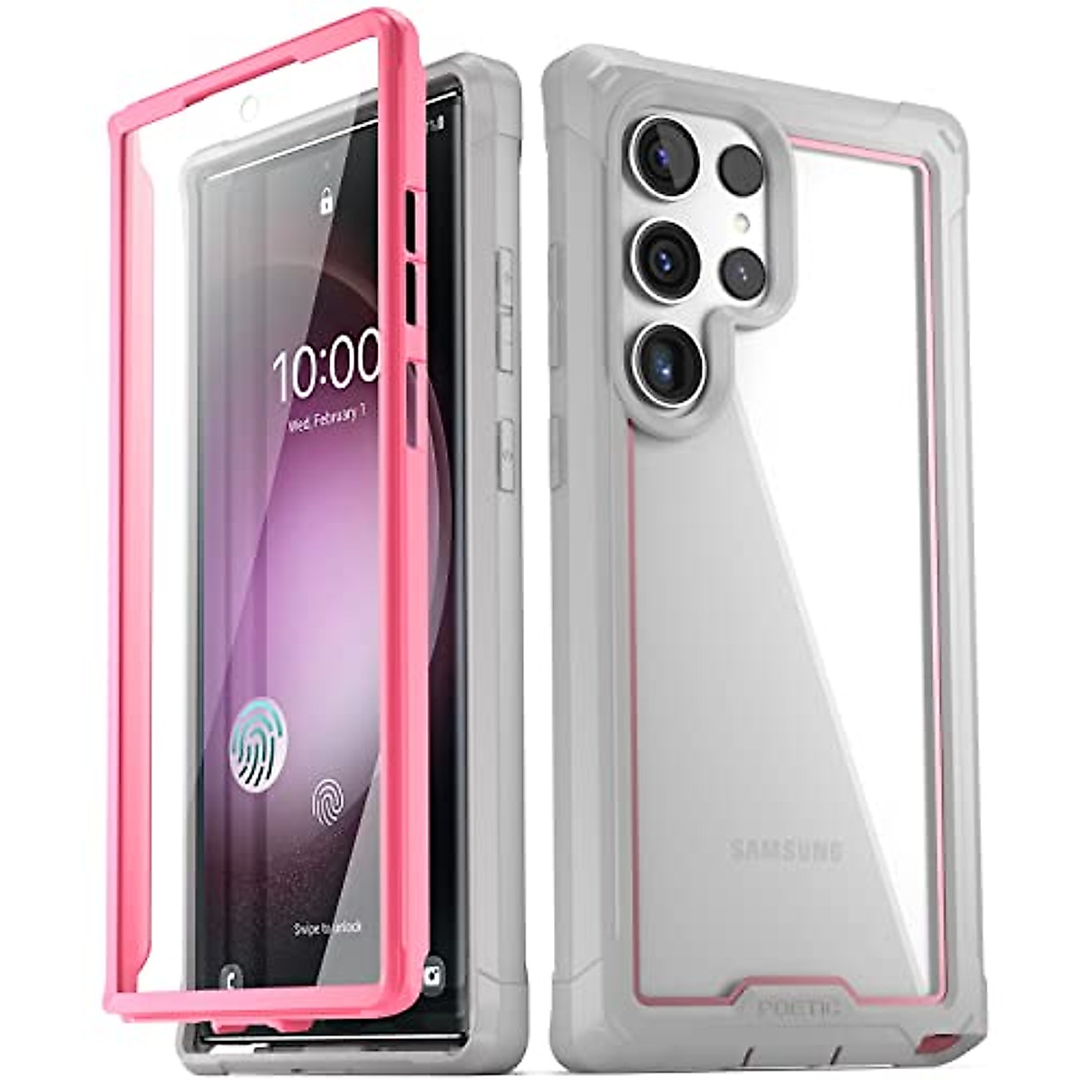 Poetic Guardian Case for Samsung Galaxy S23 Ultra 5G 6.8" (2023) [20 FT Mil-Grade Drop Tested], Built-in Screen Protector Work with Fingerprint ID, Full Body Rugged Shockproof Cover Case, Pink/Clear