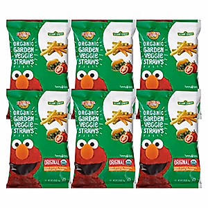Earth's Best Organic Kids Snacks, Sesame Street Toddler Snacks, Organic Garden Veggie Straws for Toddlers 2 Years and Older, Original, 2.75 oz Bag, (Pack of 6)