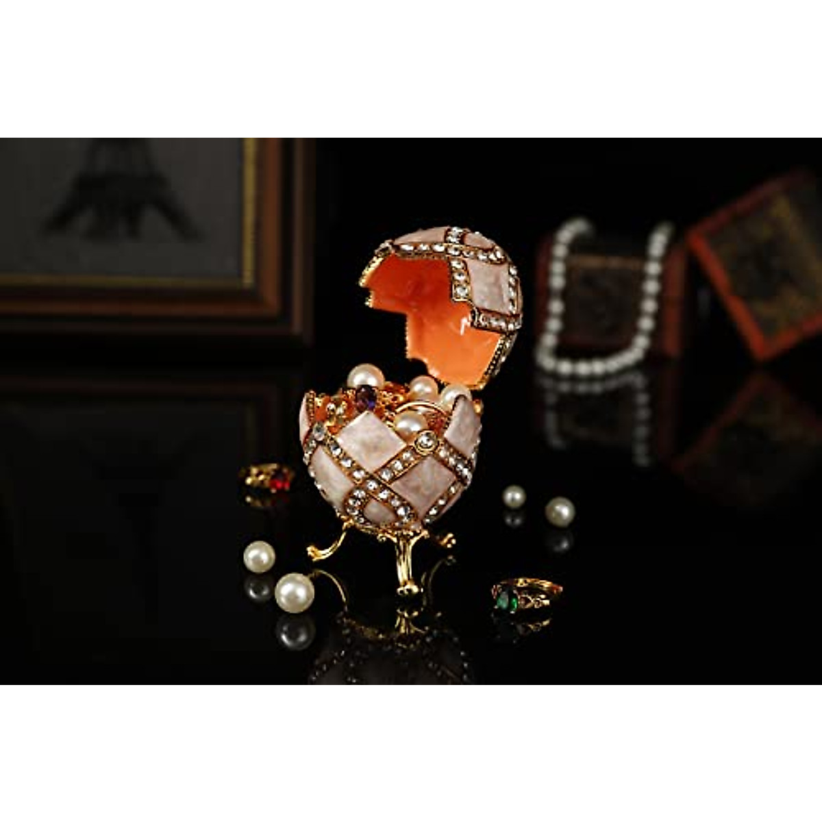 QIFU Vintage Faberge Egg Figurine Trinket Box Hinged, Unique Gift for Family