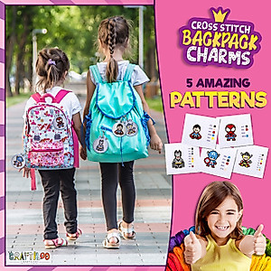 5 Stamped Superhero Cross Stitch Beginner Projects for Kids Needlepoint Starter kit Sewing Set for Backpack Charms…