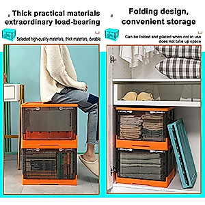 Plastic Collapsible Storage Bins,Stackable Lidded Storage Bins Durable Thick Folding Utility Crates Clear Containers,Storage Cubes Bins Organizer for Wardrobe Closet Groceries-Orange 54l(19.4x14.3x11.