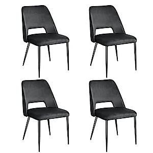 Comfy to go Dining Chairs Set of 4, Velvet Upholstered Kitchen Chairs with Black Metal Legs, Mid Century Modern Dining Accent Chairs for Dining Living Room, Kitchen (Black)