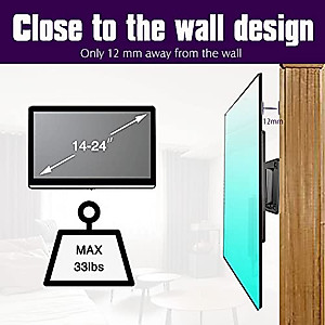 SJBRWN RV TV Wall Mount Fit Most 14-24 Inch Flat Screen Low Profile Metal Bracket Ultra Slim Monitor Mount 17 19 21" Fixed Small Camper Monitor Wall Mount Bracket VESA Up to 100x100mm Max Load 33lbs