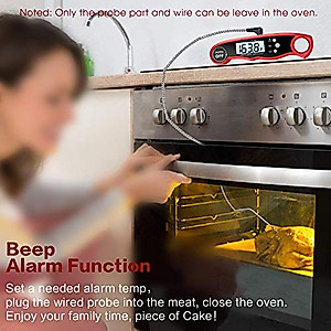 KANGYA In Oven Digital Meat Thermometer,Updated Dual Probe Instant Read Oven Safe with Alarm Function Big Back-light Screen Magnetic Portable for Food Meat Kitchen Outdoor BBQ Cooking Grill Smoker,Red