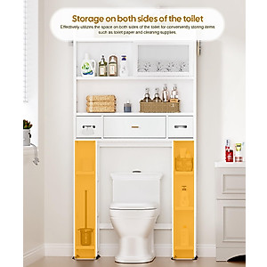 Cozivolife Over The Toilet Storage Cabinet with Acrylic Sliding Door Panel,Bamboo Organizer Shelf with 2 Toilet Paper Drawers and 1 Big Drawer,Toilet Rack for Bathroom (White)