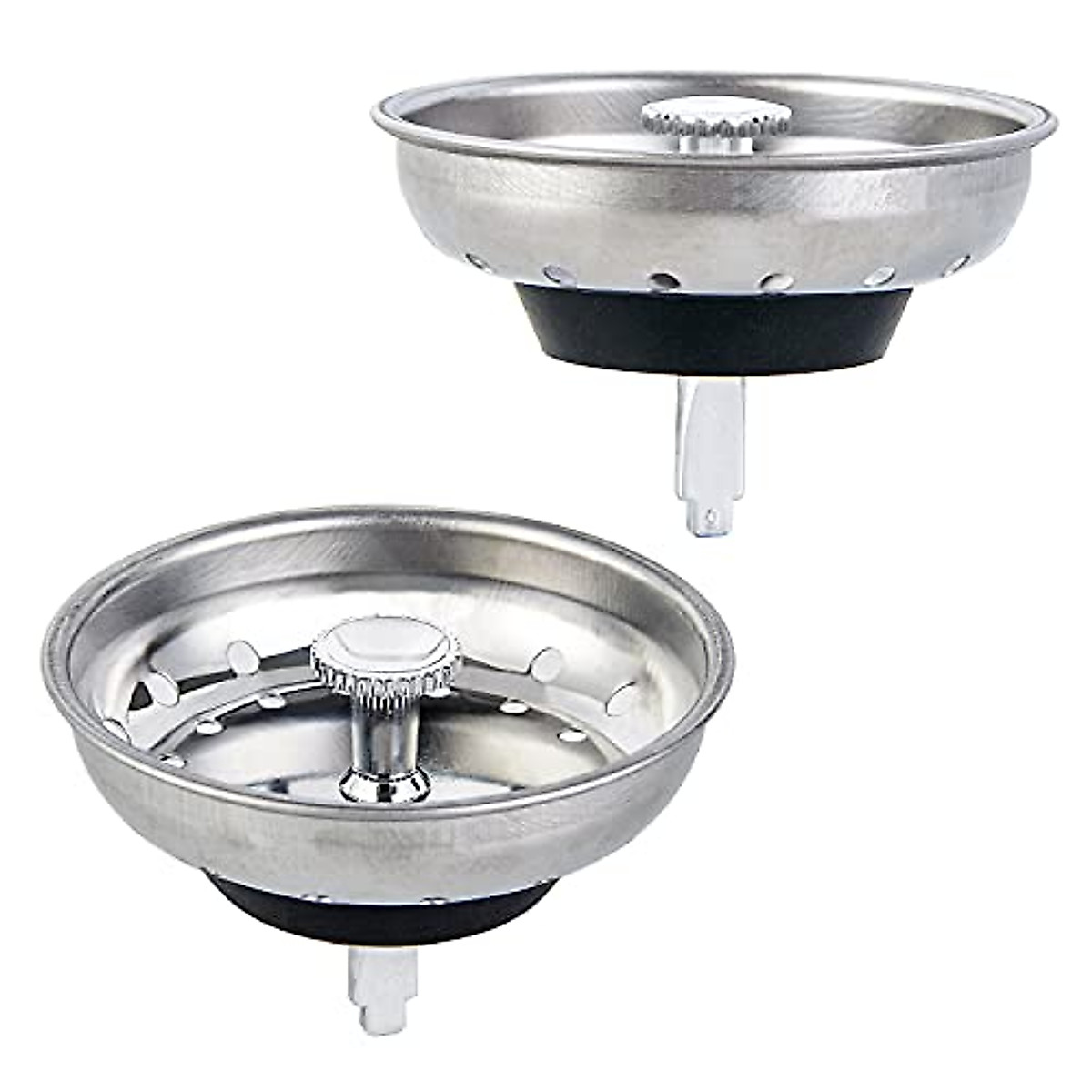 CORNERJOY 2 PCS Kitchen Sink Strainer and Stopper Combo Basket Replacement for Standard 3-1/2 inch Drain,Stainless Steel Basket with Rubber Stopper Bottom