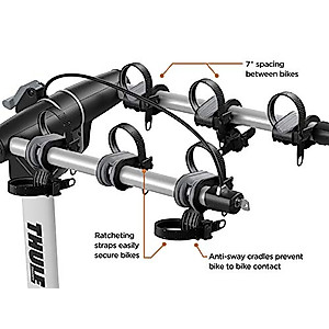 Thule Helium Pro Hanging Bike Rack - Carries 2 Bikes - Lightweight Hitch Bike Rack - Fits 2" and 1.25" receivers - Quick Tool-Free Installation - Tilts for Trunk Access - 75lb Load Capacity