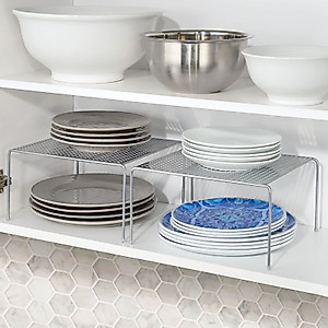 mDesign Modern Metal Square Kitchen Cabinet, Pantry, Countertop Organizer Storage Shelves for Kitchen Cabinets, Countertops, Pantry - Durable Steel, Non-Skid Feet, 2 Pack - Silver