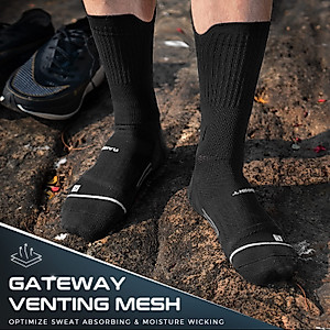 Coolmax Compression Running Socks 3 Pairs, Cushion Crew Socks, Anti-Blister Moisture Wicking Athletic Hiking Socks