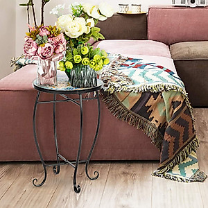 GBNIJ gt5-ly Blue Hawaii Inlaid Stained Glass Sun Mosaic Round Terrace Tavern Table, Suitable for Garden Plant Side Table​​, Any Beach Theme Decoration