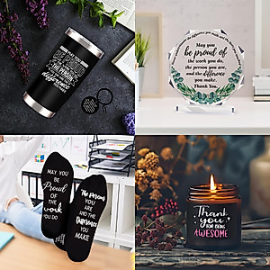 SIXVALA Employee Appreciation Gifts Set, Best Coworker Gifts for Men, 20 Oz Tumbler Thank You Gifts Basket with Scented Candle Socks Keychain Inspirational Acrylic Sign for Employee Teacher Professor