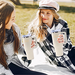 Samtrade Drinking Cup, Stainless Steel Insulated Tumbler with Handle (40oz) - 100% Leak-Proof Friendly Travel Mug, Light Yellow, YX-T40