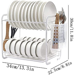Plate Rack Draining Dish Rack Dish Drying Rack,2-Tier Dish Rack and Drain Board，Dish Drying Rack Storage Tray Cutlery Dish Drainer Room Pan Plate Holder