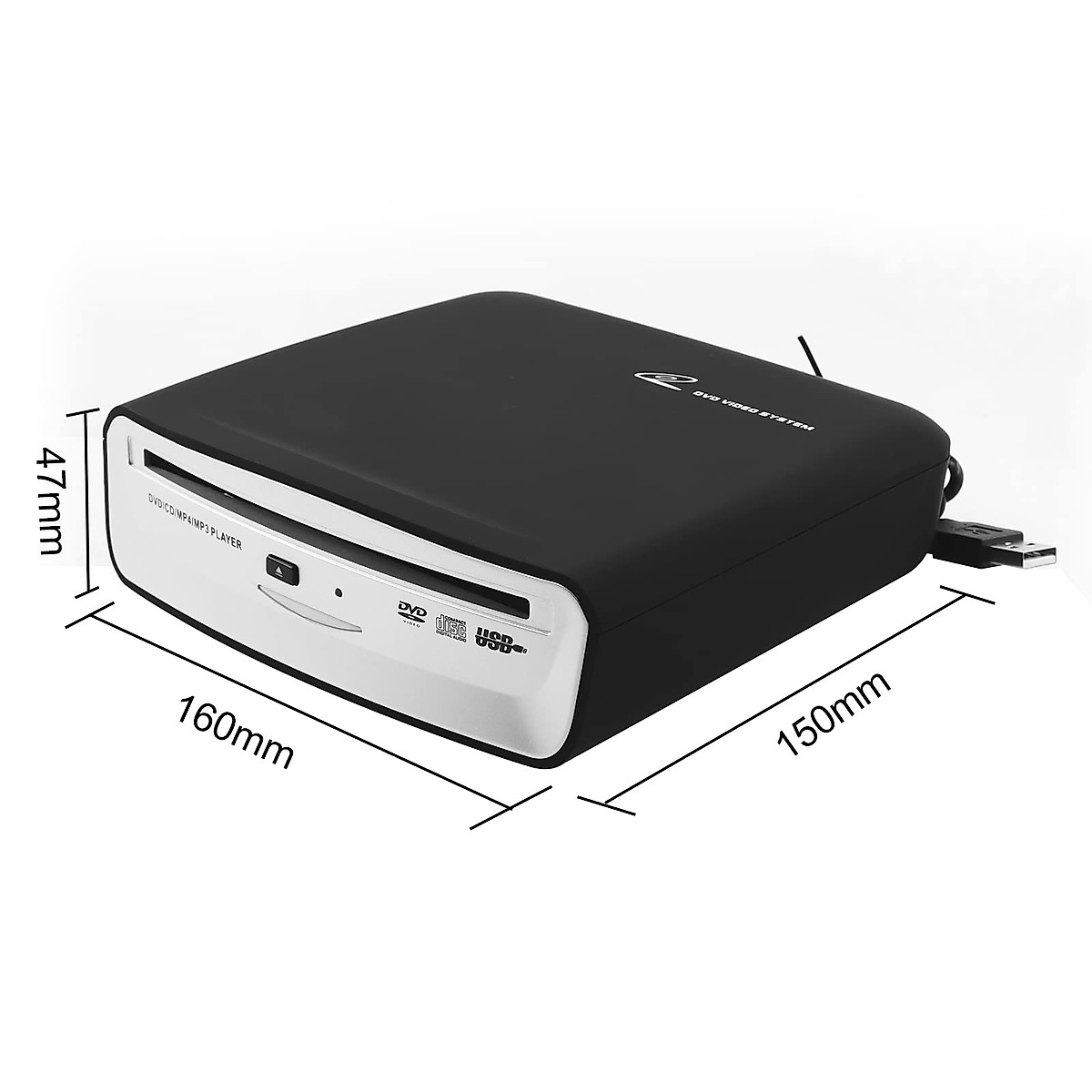 ASVEGEN USB External CD Drive VCD DVD MP4 Player for Car Android, Black & Silver