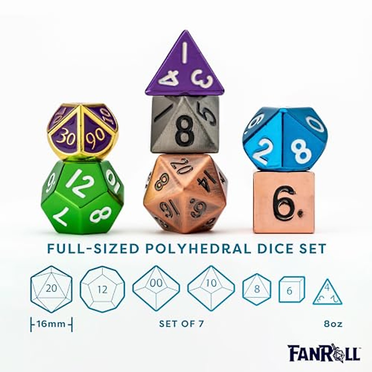 FanRoll by Metallic Dice Games Misfit Metals, Bag of DND Dice, Role Playing Game Dice Accessories for Dungeons and Dragons