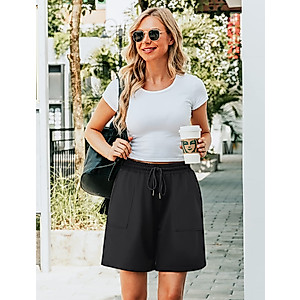 Plus Size Jersey Shorts for Womens Summer Knee Length Shorts Elastic Waist Cotton Lounge Shorts Black XXL