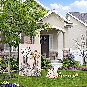 Aitsite Happy Easter Bunny Garden Flag 12.5 x 18 Inch Spring Easter Rabbit Heart to Heart Yard Decoration Vertical Double Sided Flag for Outdoor Farmhouse Easter Decor