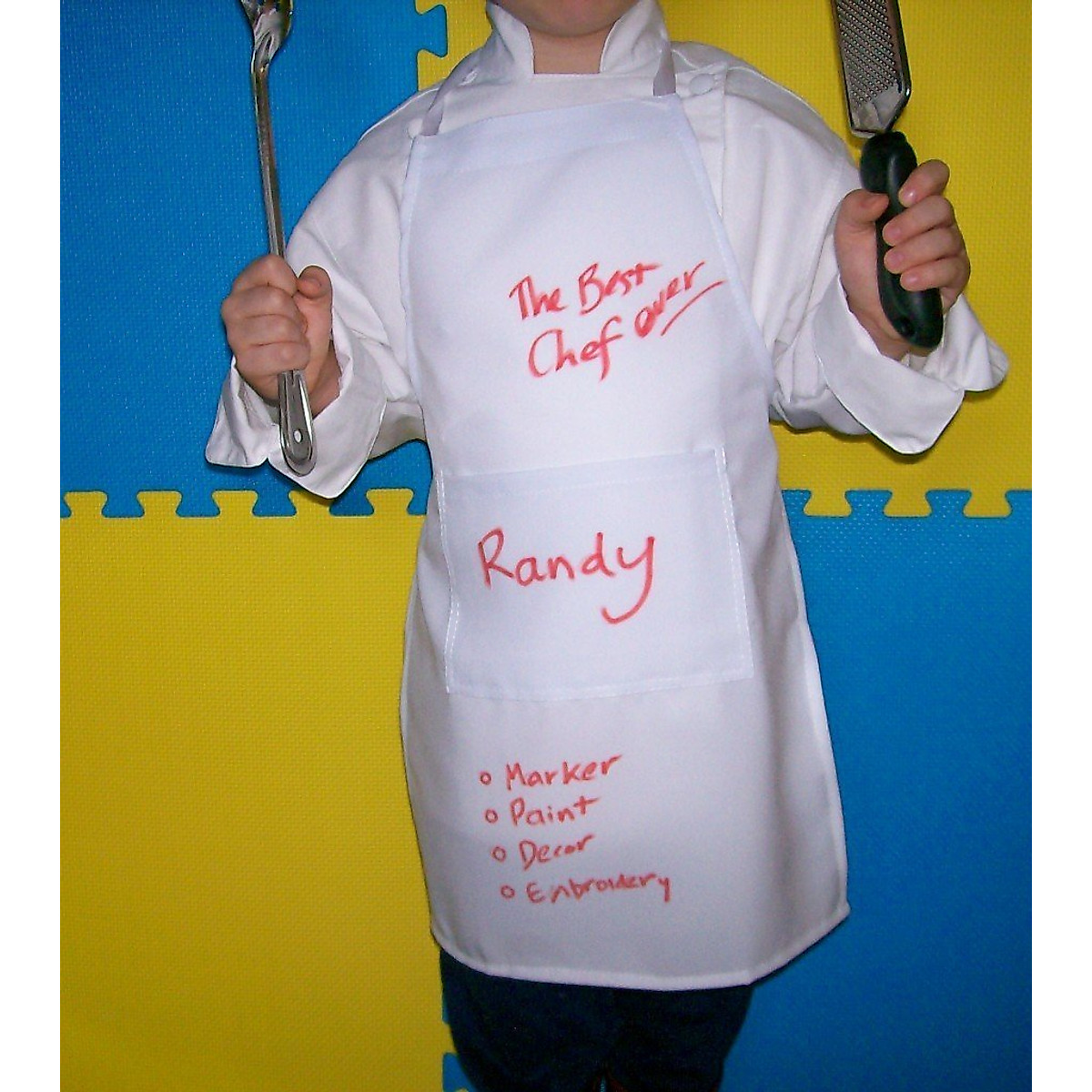 CHEFSKIN Set of 3 White Fabric Apron to Decorate with Marker, Paint, Iron on or Embroidery for Kids Small 4-8 Years