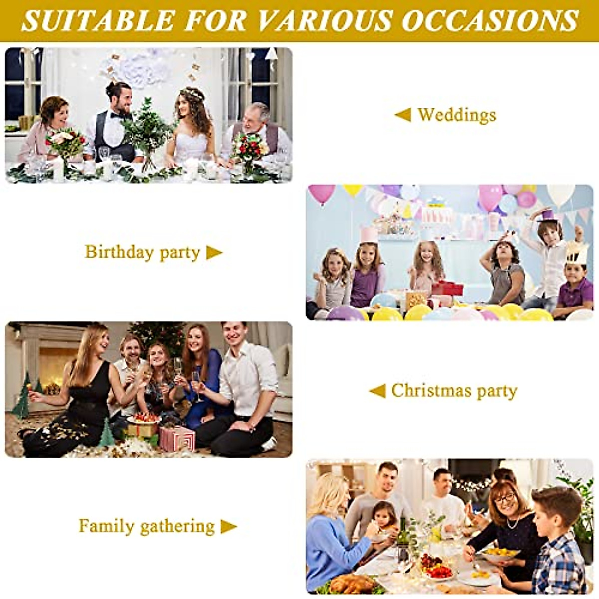 4 Pack Plastic Table Cloth Cover for Parties Disposable, White and Gold Tablecloth for 8 Foot Rectangle Tables, Birthday Wedding Graduation Mather Valentine's Day Easter Party Supplies Decorations