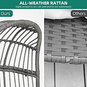 YITAHOME Outdoor Narrow Egg Chair Wicker, Patio Rattan Basket Chair with 370lbs Capacity Indoor Egg Chairs with Stand & Cushion Cocoon Chair for Bedroom, Patio, Balcony - Grey