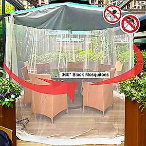 7.5-11 FT Beige Patio Umbrella Mosquito Net, Polyester Mesh Umbrella Screen, Universal Canopy Umbrella Mosquito Netting with Zipper Door and Adjustable Rope, Fits Outdoor Umbrellas and Patio Tables
