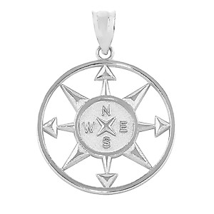925 Sterling Silver Compass Navigation Round Pendant