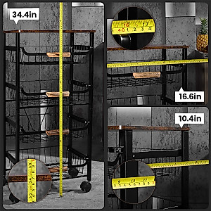 MAWEW Vegetable Kitchen Storage Basket,Potato Storage Basket,Vegetable Storage Cart with Universal Wheel,Rustic Farmhouse Vegetable Storage Basket, Kitchen Vegetable Storage Rack，snack shelf(5 Tier)