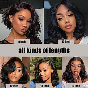 Dunmud Bob Wig Human Hair Wigs For Black Women 4x4 Glueless Lace Front Wigs Human Hair Pre Plucked Short Bob Body Wave Lace Closure Wigs Loose Wave Wigs Brazilian Virgin Remy Hair Wig 10 Inch