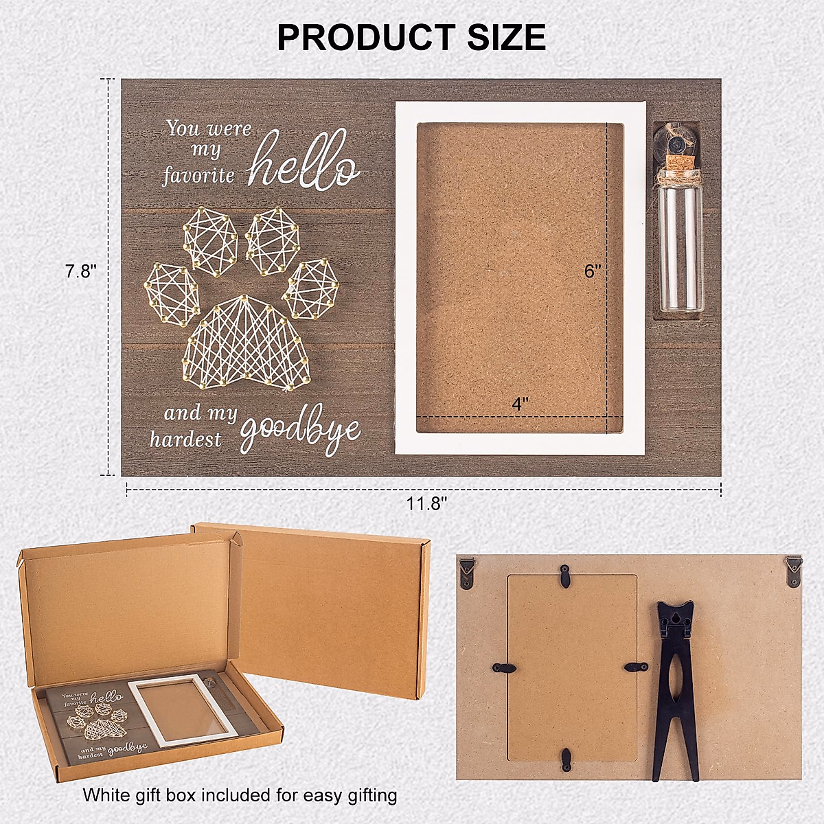 Dog Memorial Picture Frame with Pet Urns for Dogs Ashes, Pet Condolences Photo Frame with Paw Print, Passing Away Gifts for Pet Loss Remembrance, Touching Sympathy Gift for Loss of Dog (Brown1)