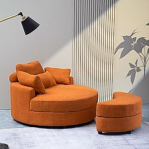 Oversized Barrel Chair with Half Moon Shaped Storage Ottoman for Living Room, Modern Accent Round Loveseat Circle Armchairs Cuddle Lounge Sofa with Removable Head & Back Pillows for Nursery, Office