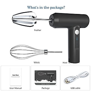 Cordless Hand Mixer, LHBD Electric Whisk USB Rechargeable Handheld Electric Mixer with 3-speed Self-Control, 304 Stainless Steel Beaters & Balloon Whisk, for Gifts, Butter Tarts, Cakes, Cookies