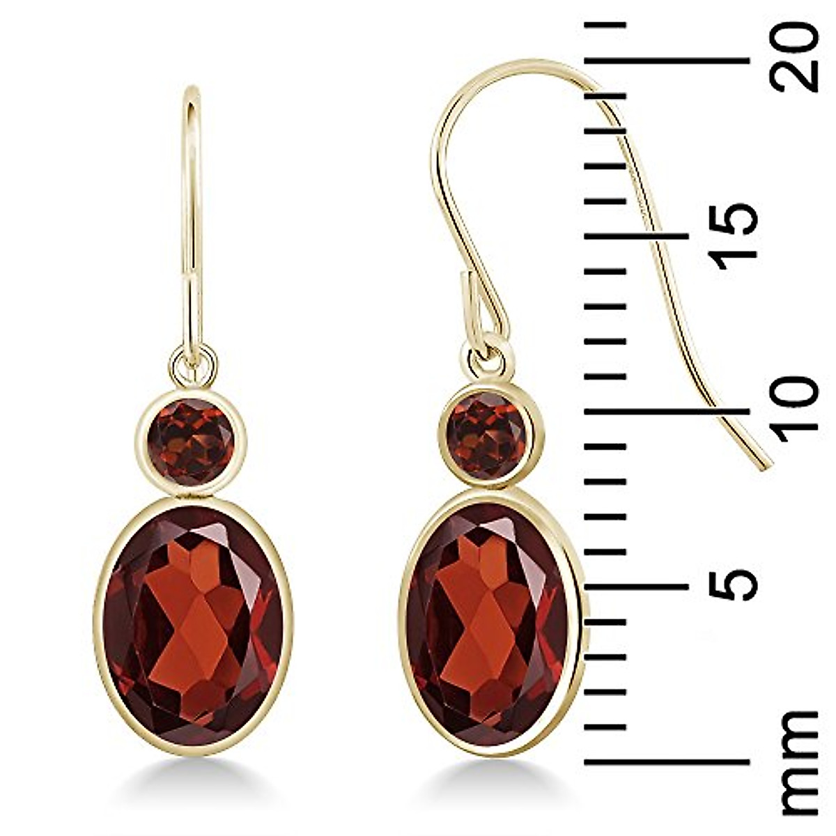 Gem Stone King 14K Yellow Gold Red Garnet Hook French Fish Ear Wire Dangle Earrings For Women (3.04 Cttw, Gemstone January Birthstone, Oval 8X6MM, Round 3MM)