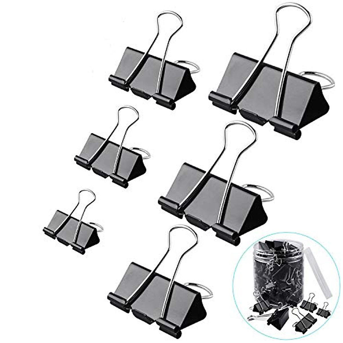 130 Pcs Assorted Sizes Binder Clips, Big Paper Clamps Metal Fold Back Clips for Office, School and Home Supplies, Black