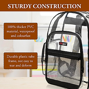 MGgear Clear Transparent PVC School Backpack/ Outdoor Backpack with Black Trim