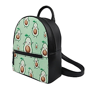 PZZ BEACH Cute Cartoon Avocado Green Mini Women PU Leather Backpack Purse Travel Casual Small Bag for Women Teen Girls