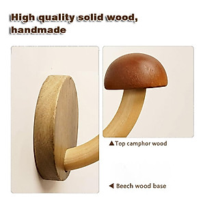 Auntzyj Fun Wooden Mushroom Coat Hook, Non-Perforated Solid Wood Hook,Mushroom Wall Hook Hanger, Kitchen Bathroom Cloakroom Door Towel Hooks (Pack of 4)