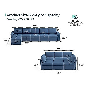 LINSY HOME Modular Sectional Sleeper Sofa, Convertible Sofa Bed with Memory Foam, Storage, Modular Sectionals Couch with Chaise for Family Movie Night, Living Room Furniture Sets, Blue
