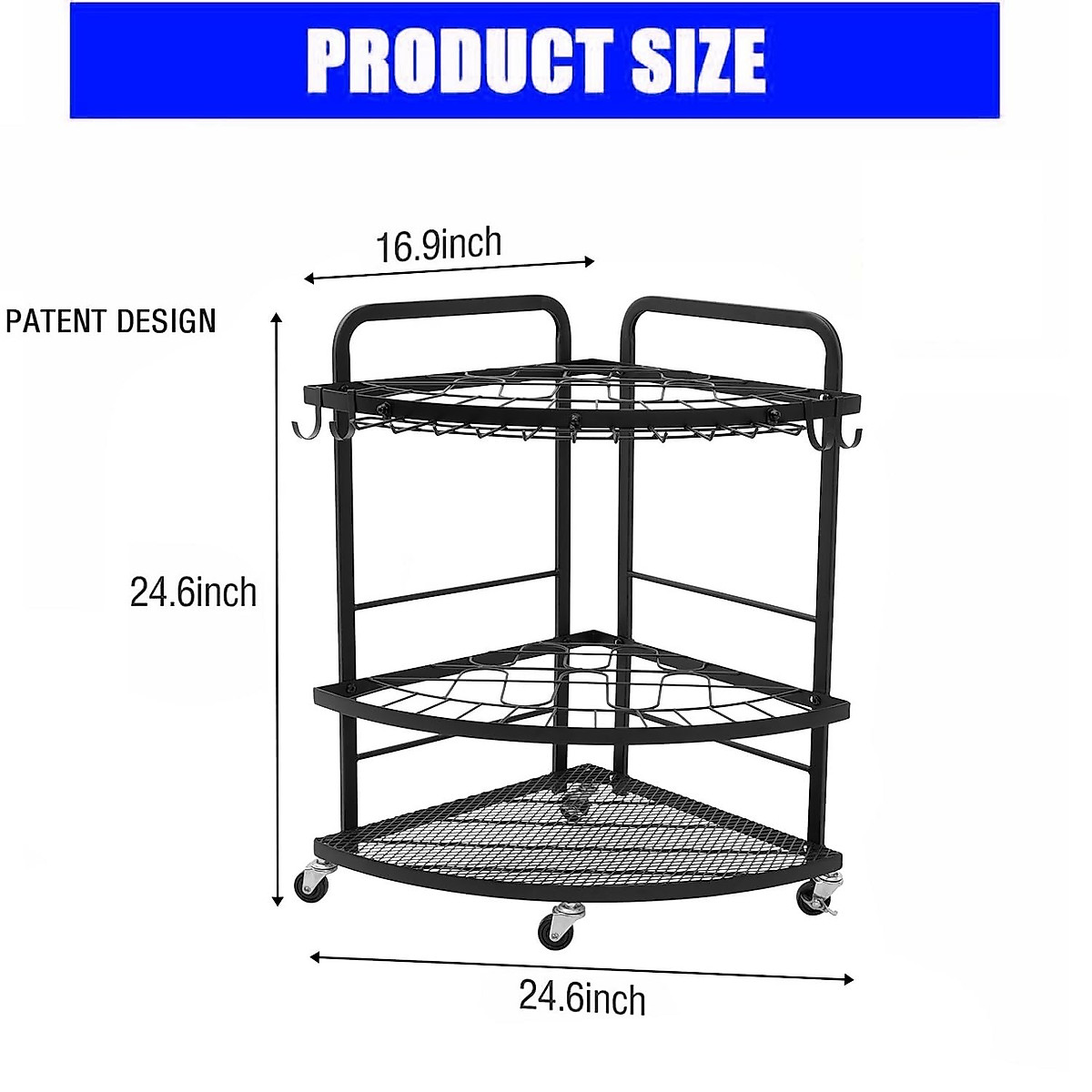 DIYTuning Garden Tool Organizer with Lockable Wheels and Storage Hooks,Garage Lawn and Outdoor,Steel Yard Tool Racks to Store Yard Long Rakes,Brooms,Mops and Buckets,Garden Tool Rolling Cart