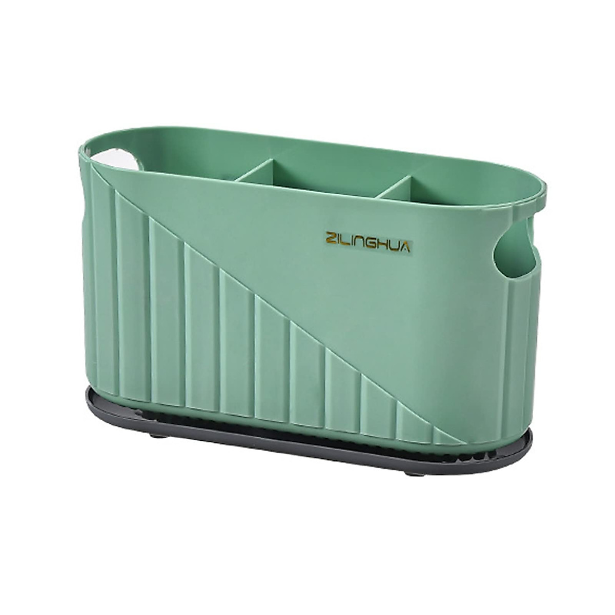 HEVIRGO Cutlery Caddy 3-Grids Spoon Fork Utensil Holder with Handle Fadeless Green