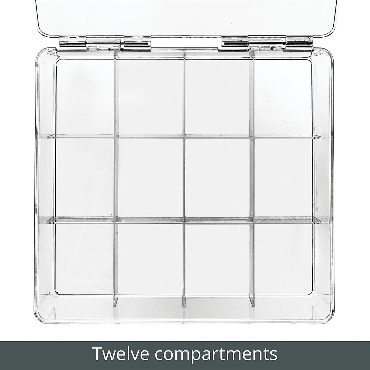 mDesign Plastic Tea Bag Divided Storage Organizer Container Box with Hinge Lid for Kitchen Cabinet, Countertop, Pantry, Hold Coffee Pods, Seasoning Packets, Condiments, 8 Sections, Clear