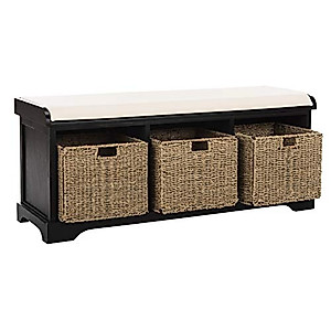 Safavieh Black American Homes Collection Lonan Grey and White Wicker Storage Bench, 0